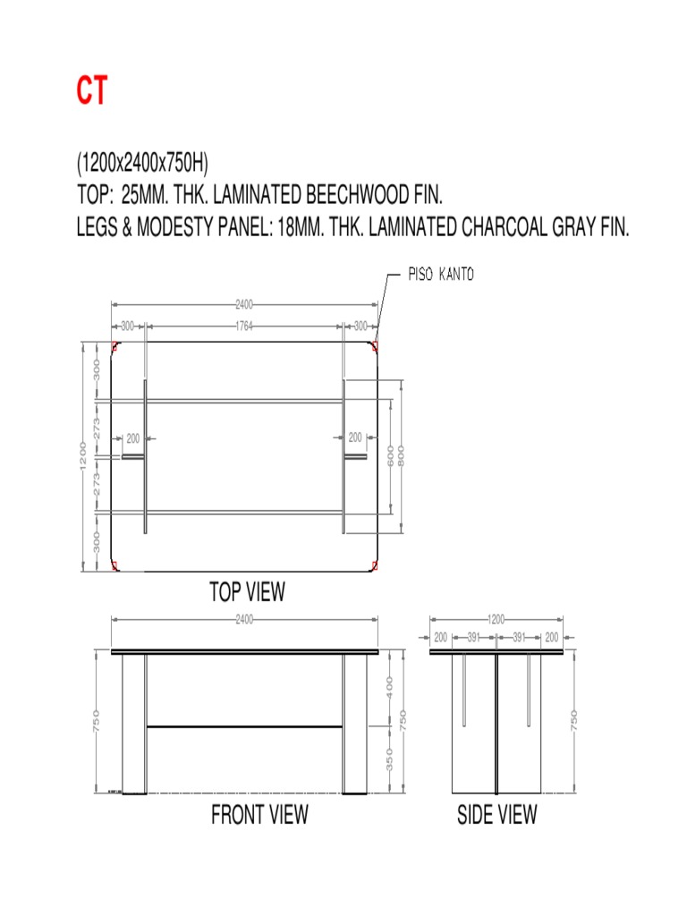(1200x2400x750H) Top: 25Mm. Thk. Laminated Beechwood Fin. Legs ...