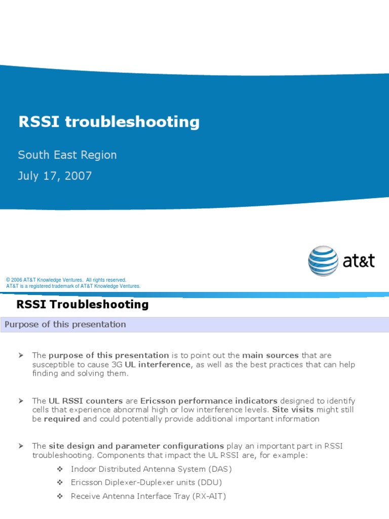 RSSI Troubleshooting | PDF | At&T Mobility | Troubleshooting