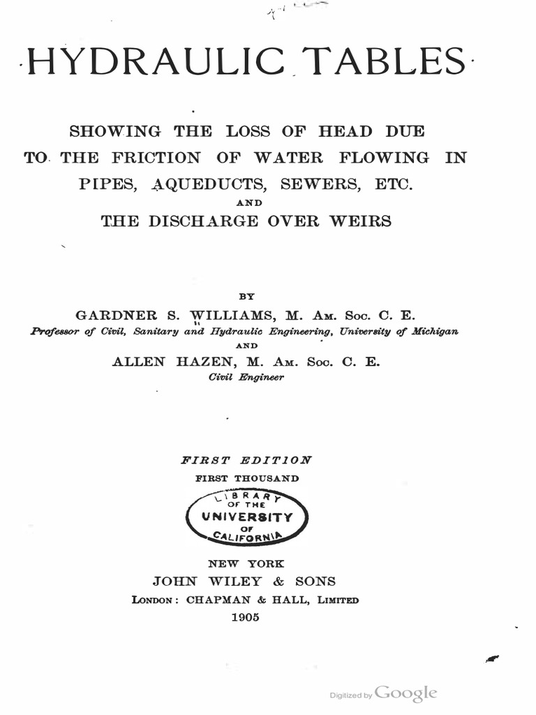 Hazen Williams Friction Loss Hydraulic Tables | PDF | Exponentiation ...