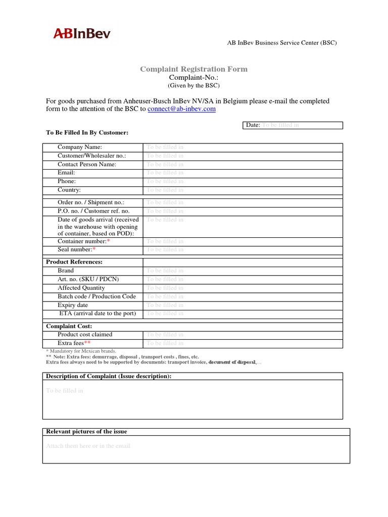 Complaint Registration Form | PDF