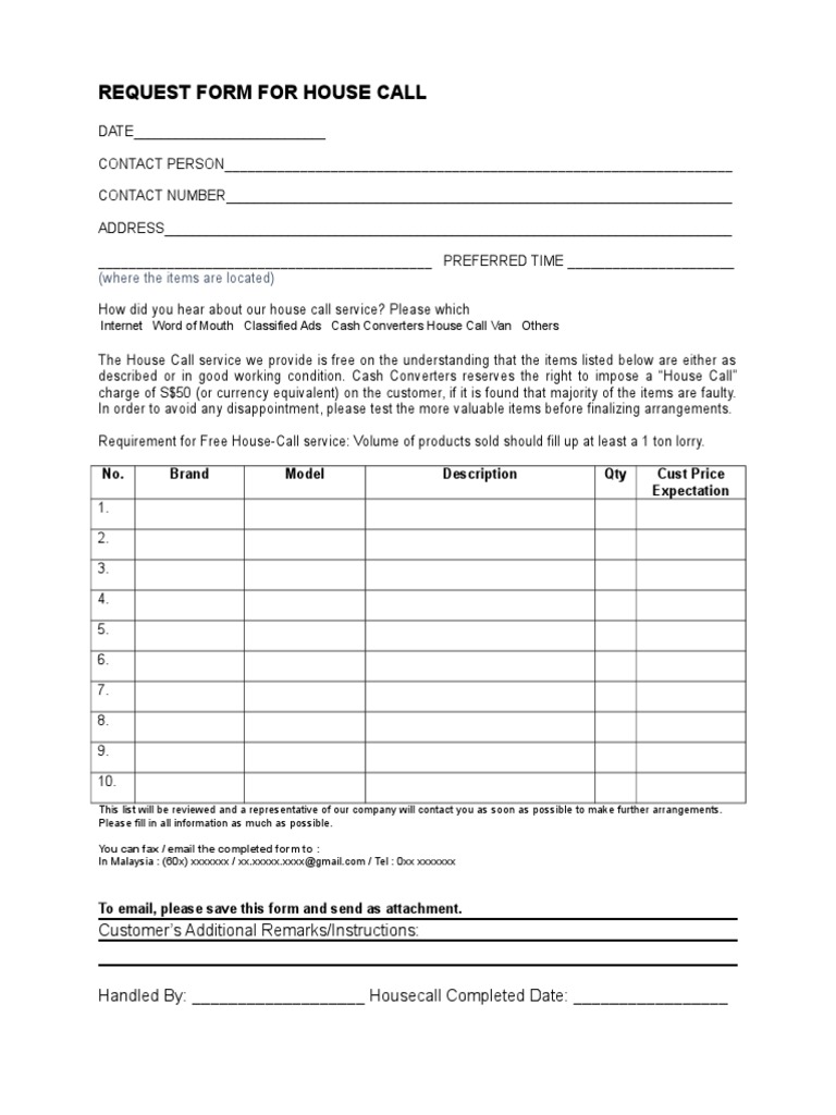 House Call Request Form-Malaysia-2 | PDF