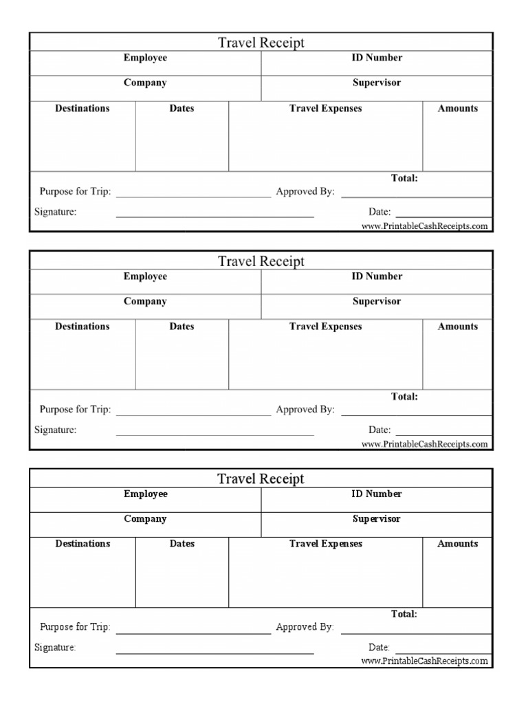 Printable Travel Receipt Template | PDF