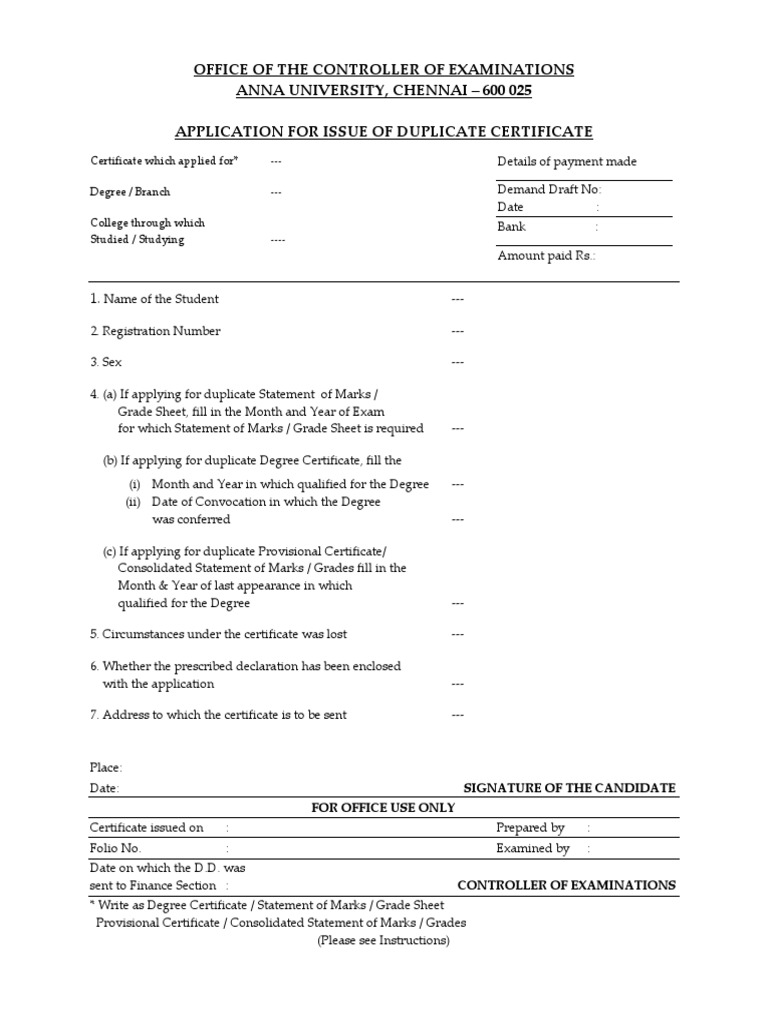 Office of The Controller of Examinations Anna University, Chennai - 600 ...