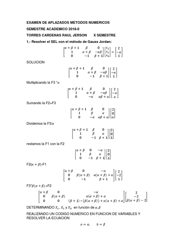 Examen de Aplazados Metodos Numericos | PDF | Ecuaciones | Cálculo