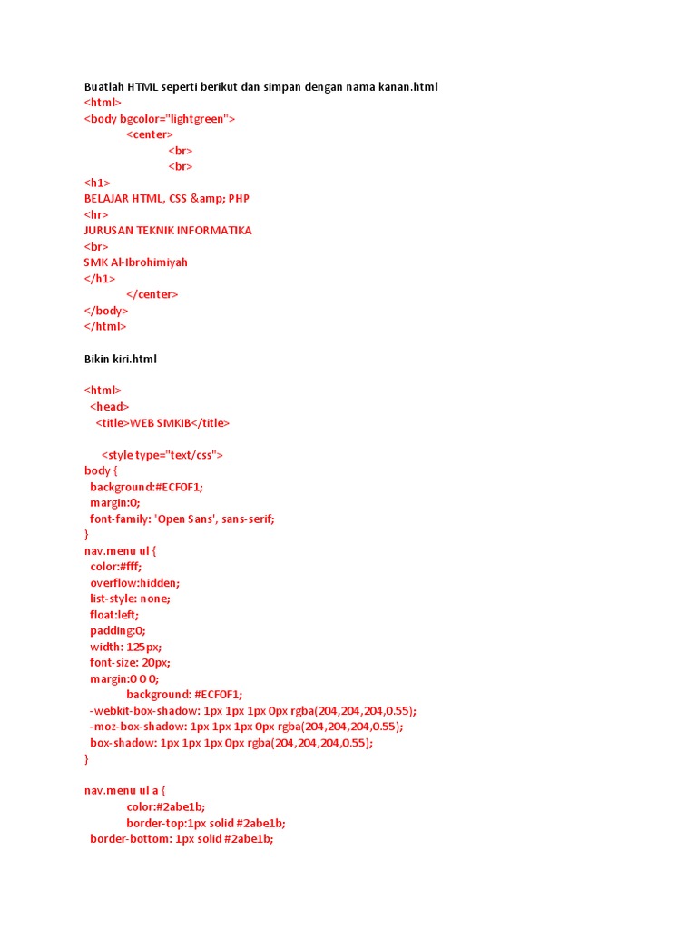 Buatlah HTML Seperti Berikut Dan Simpan Dengan Nama Kanan - HTML | PDF | Computer File Formats ...