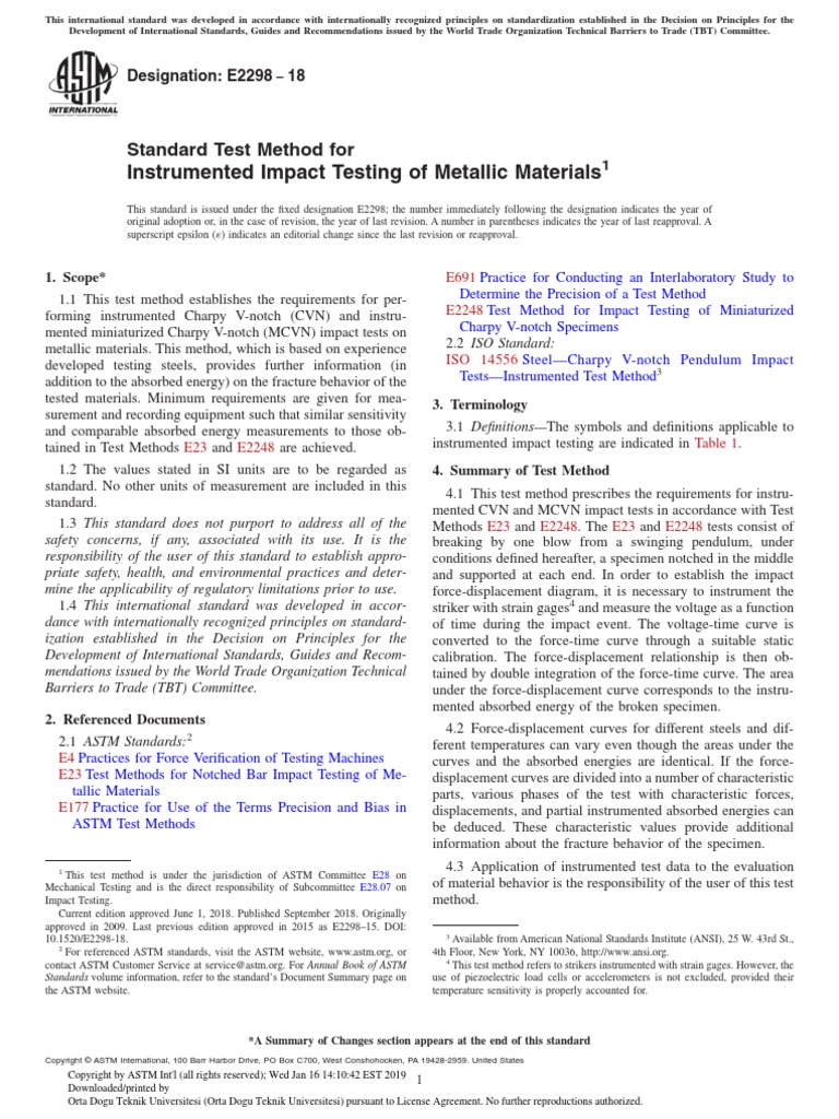 Instrumented Impact Testing of Metallic Materials: Standard Test Method ...