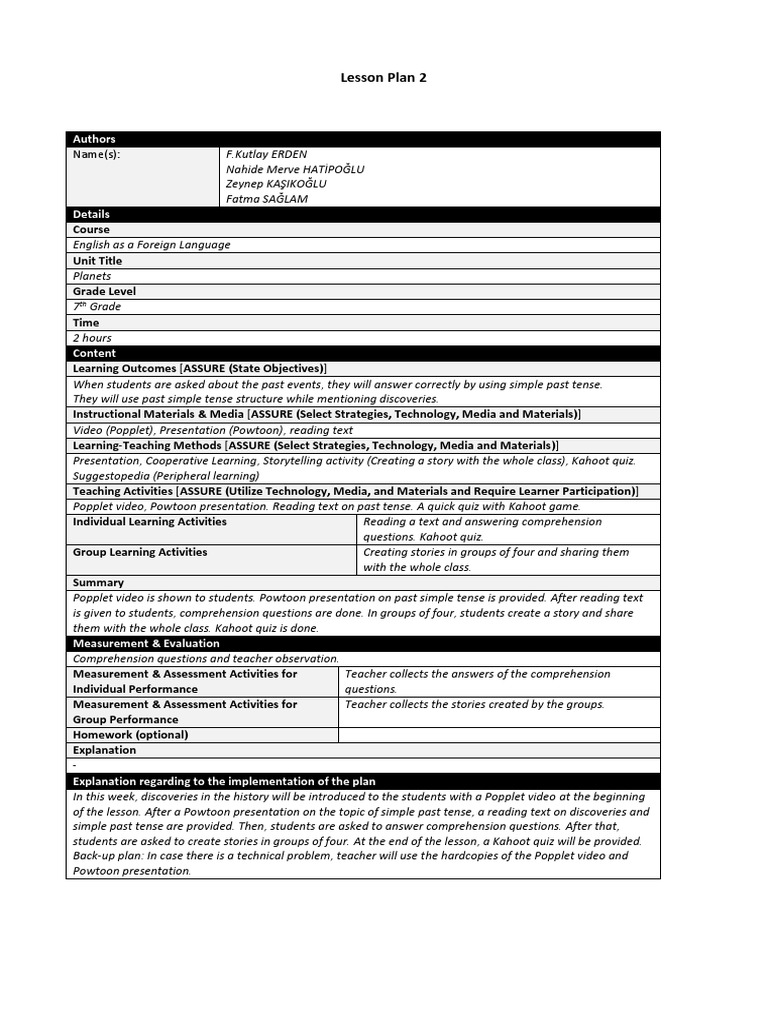 Week 2 Lesson Plan 2 | PDF | Reading Comprehension | Lesson Plan