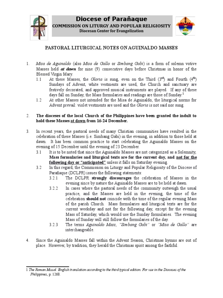 Cir 2017 106 Liturgical Notes On Aguinaldo Masses | PDF | Mass (Liturgy ...