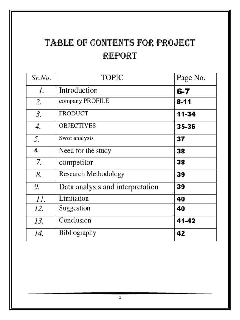 Table of Contents For Project: SR - No. Topic 1. 2. 3. 4. 5 | Download ...