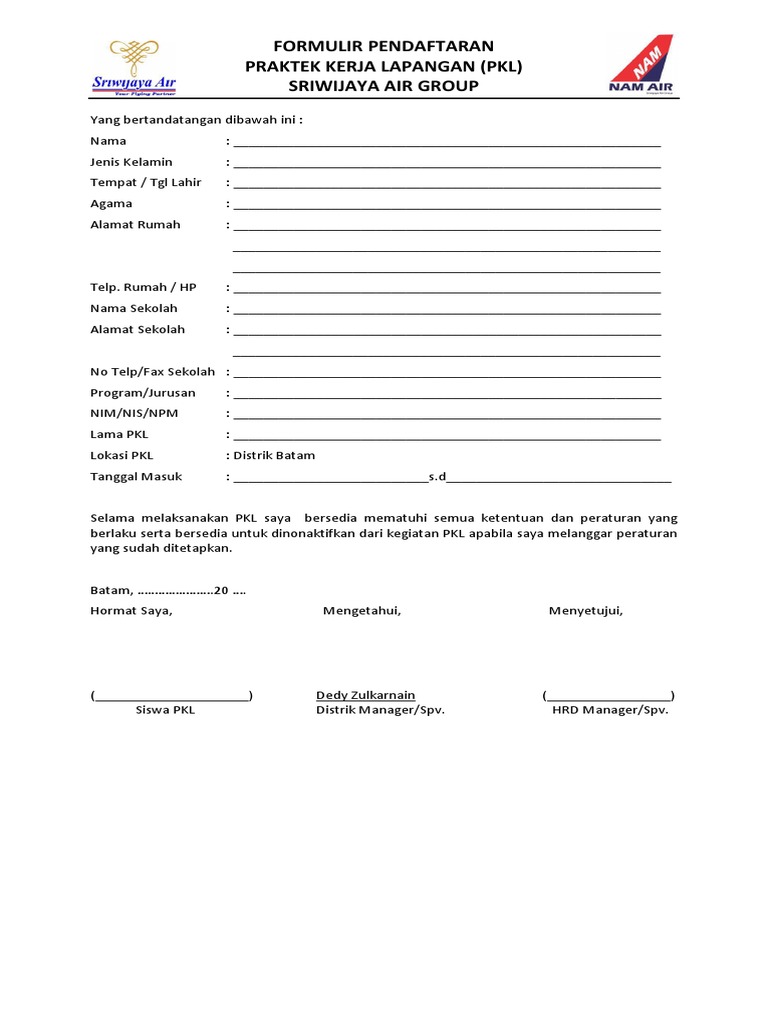 Form Pendaftarab PKL | PDF | Karier & Perkembangan | Bisnis