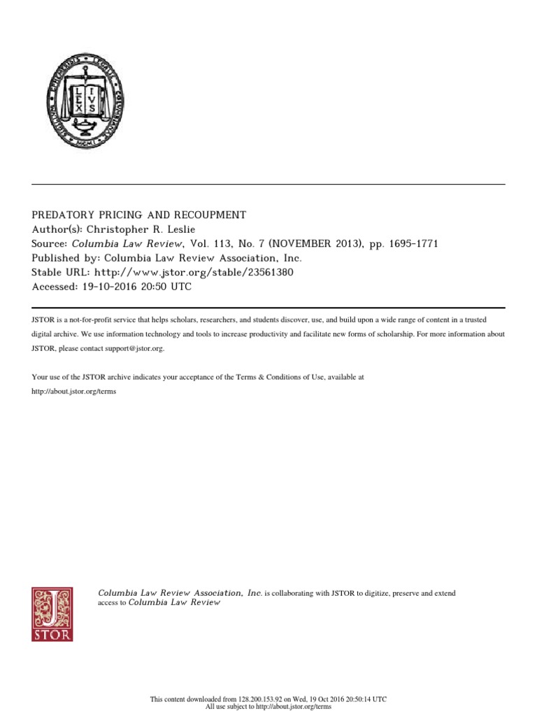 Predatory Pricing | PDF | Competition Law | Monopoly