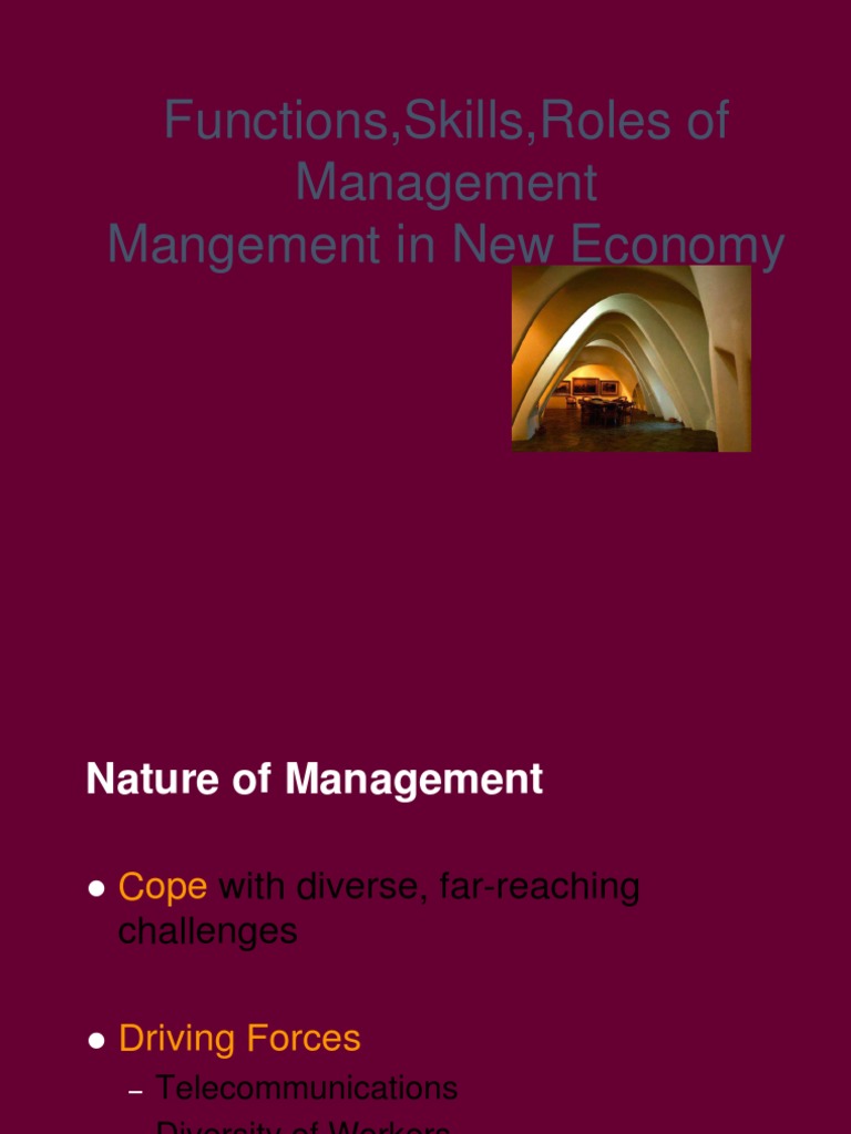 Functions, Skills, Roles of Management Mangement in New Economy | PDF ...