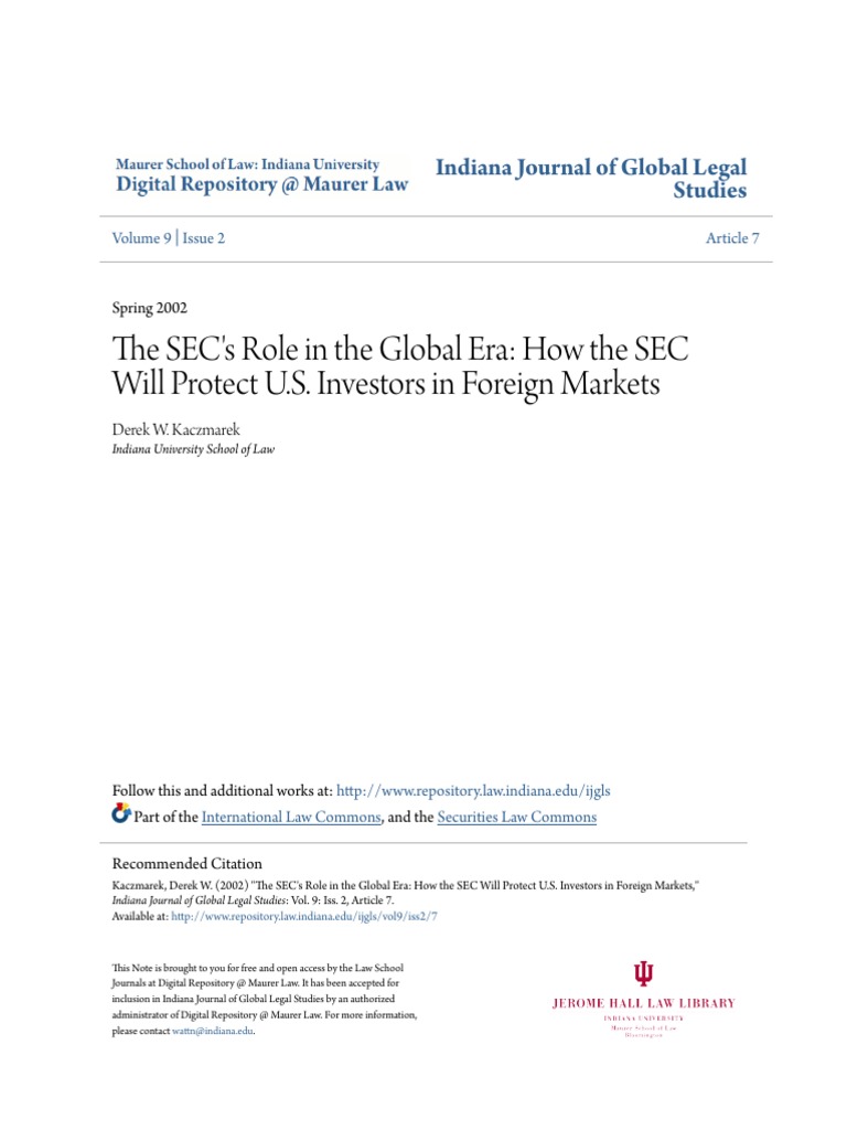 The SEC's Role in The Global Era: How The SEC Will Protect U.S ...