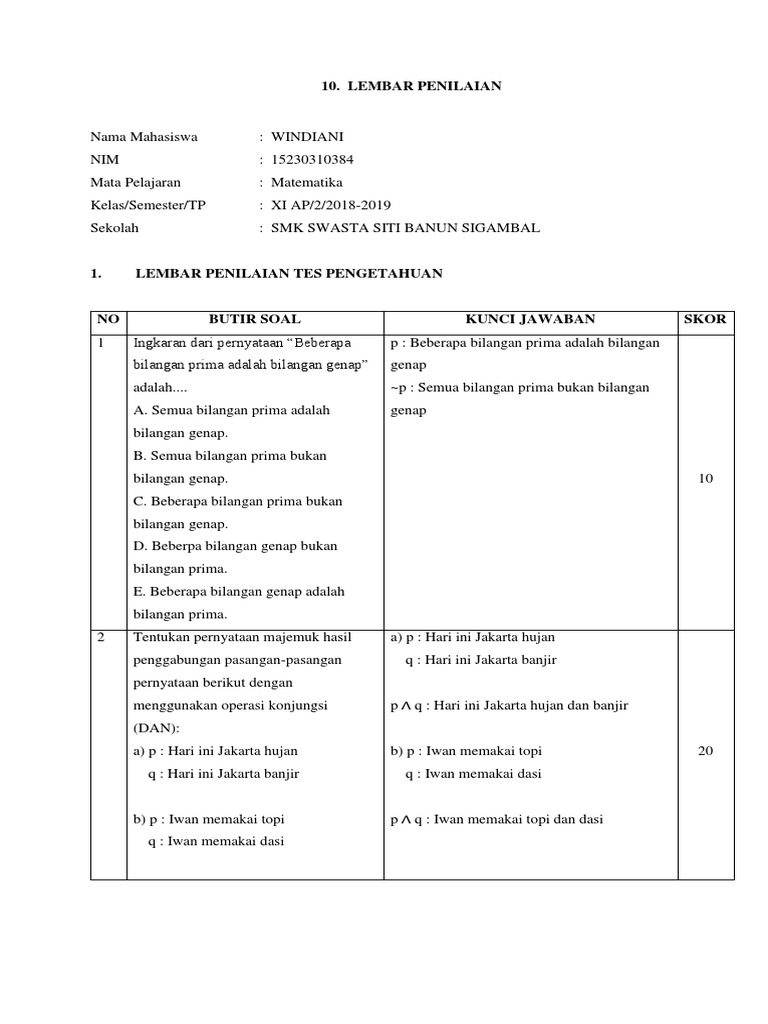 Lembar Penilaian, Daftar Nilai, Analisis Hasil Evaluasi | PDF Lembar Penilaian, Daftar Nilai, Analisis Hasil Evaluasi | PDF