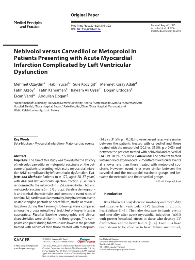 Nebivolol Versus Carvedilol or Metoprolol | PDF | Myocardial Infarction ...