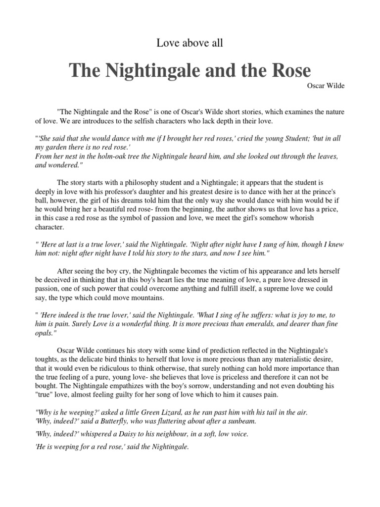 The Nightingale and The Rose | PDF | Love