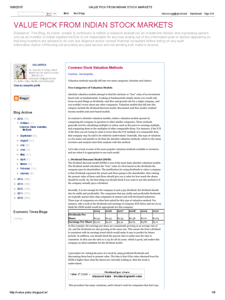 Value Pick From Indian Stock Markets | PDF | Discounted Cash Flow ...