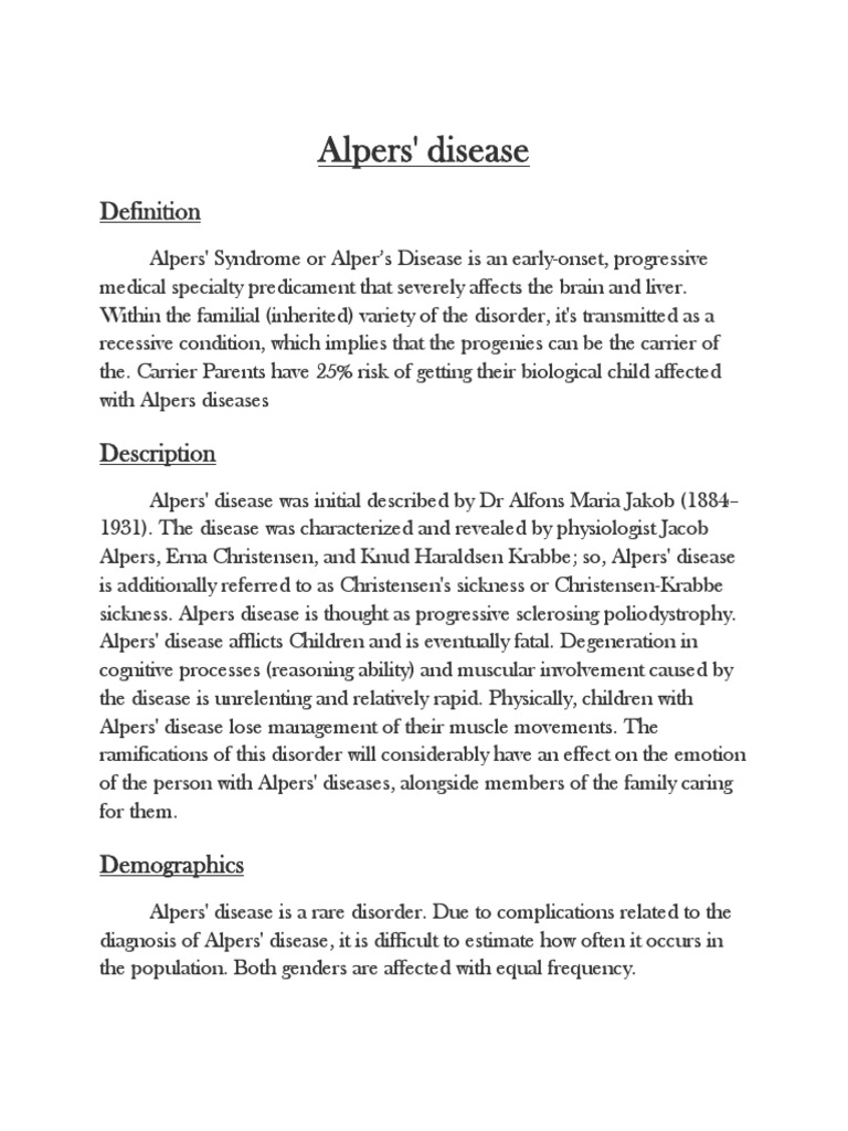 Alpers' Disease | PDF | Diseases And Disorders | Clinical Medicine