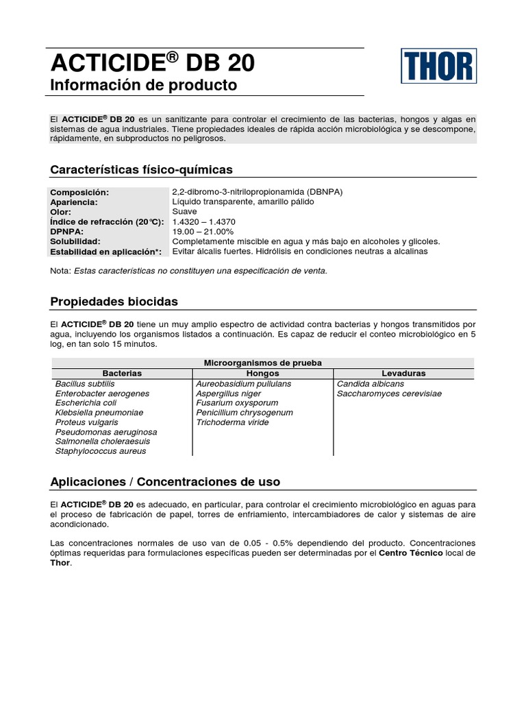 PDS Acticide DB 20 PDF | PDF | Corrosión | Agua