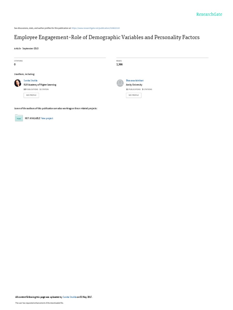 Employee Engagement-Role of Demographic Variables and Personality ...