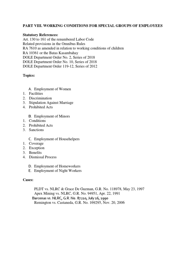 Special Employee Work Conditions | PDF