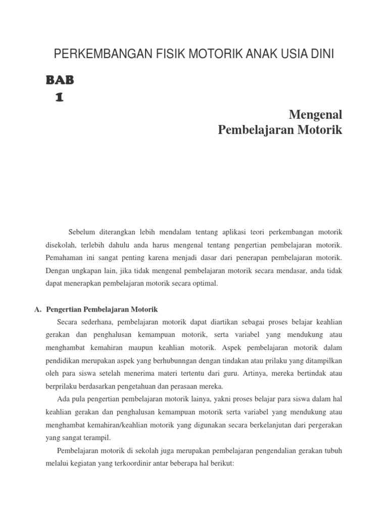 Perkembangan Fisik Motorik Anak Usia Dini | PDF