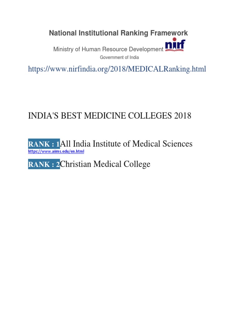 National Institutional Ranking Framework | PDF