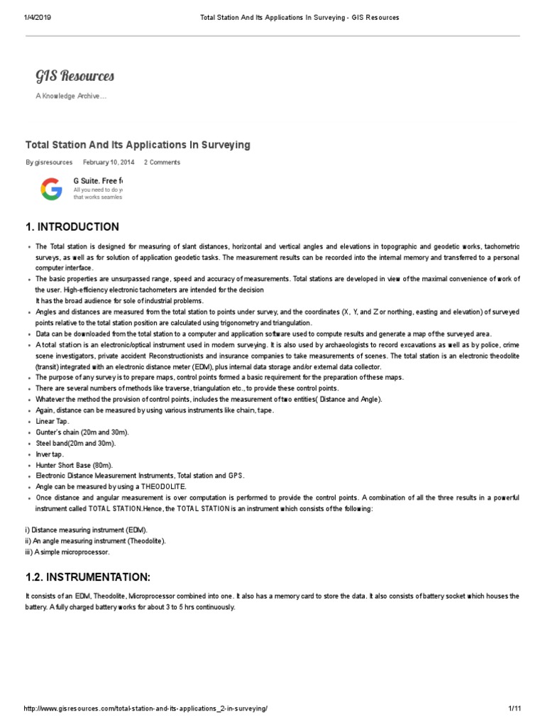 Total Station and Its Applications in Surveying - GIS Resources | PDF ...