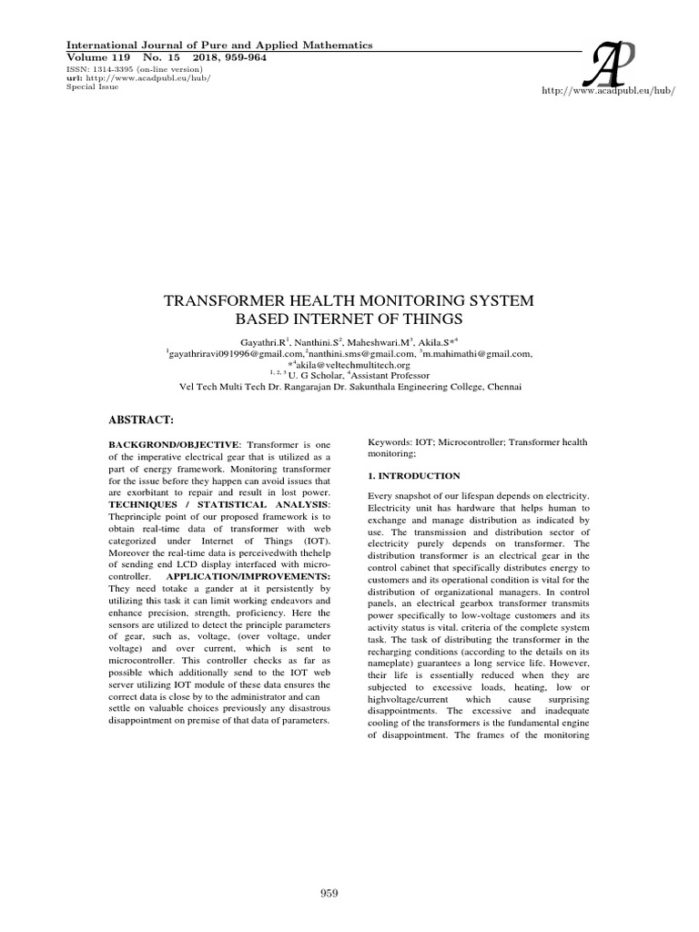Transformer Health Monitoring System Based Internet of Things | PDF | Internet Of Things ...