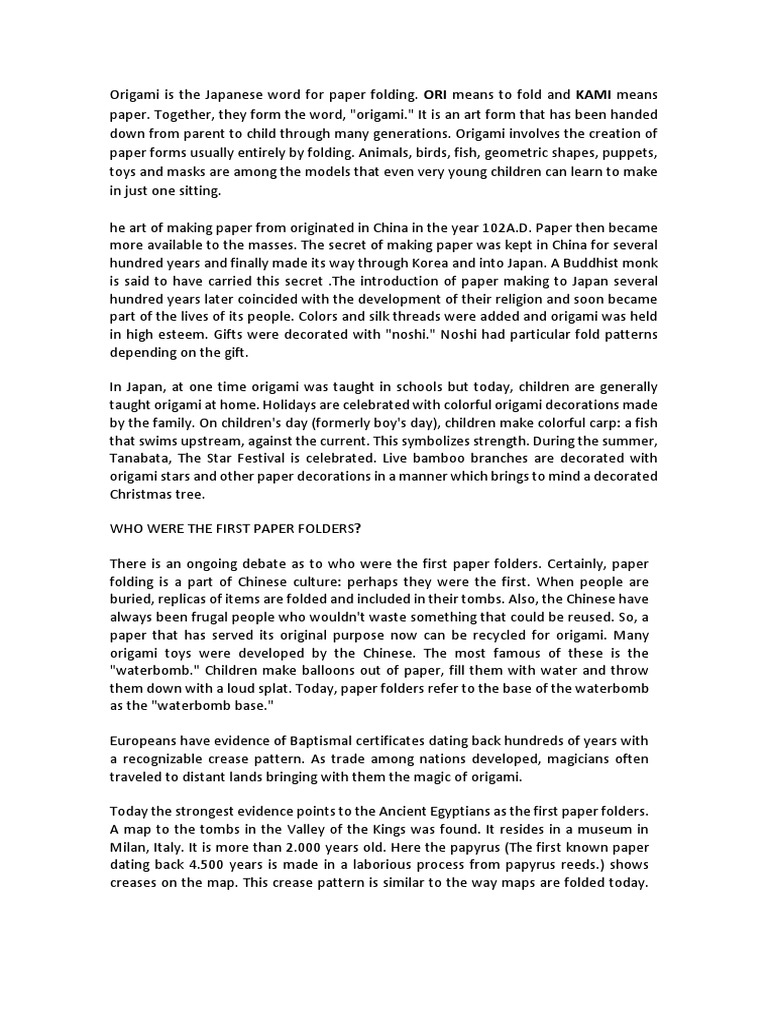 Origami Is The Japanese Word For Paper Folding | PDF | Origami | Geometry