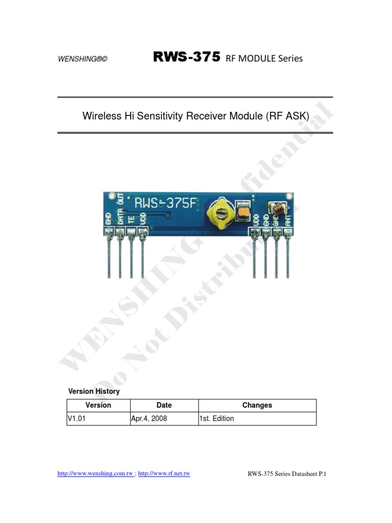 RWS-375!6!433.92MHz ASK RF Receiver Module Data Sheet | PDF | Radio ...