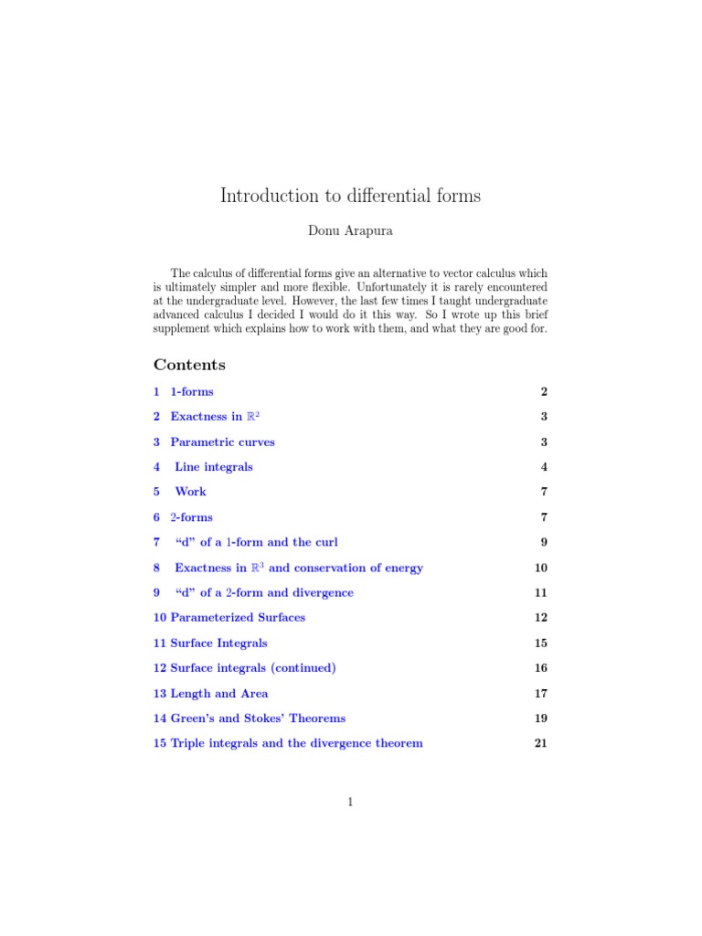 Introduction To Differential Forms: Donu Arapura | PDF | Differential ...