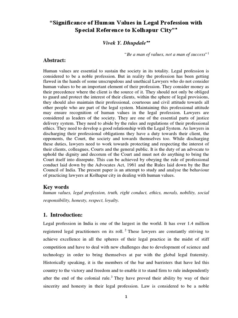 Significance of Human Values in Legal Profession With Special Reference ...