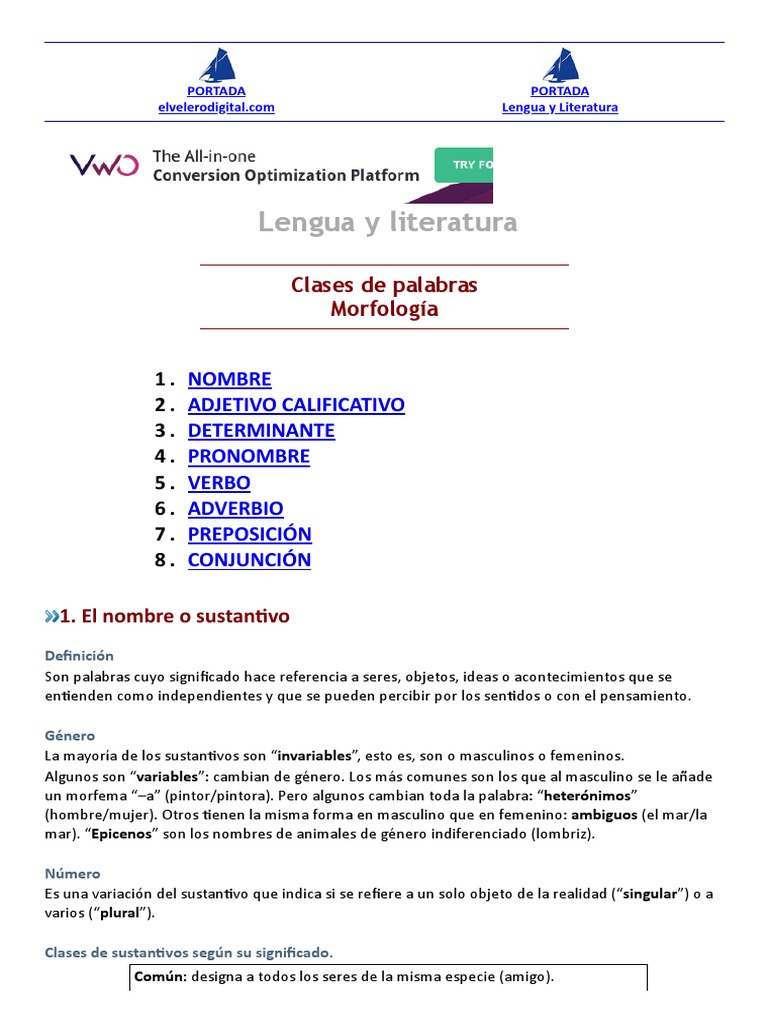 El Velero Digital - Morfología - Clases de Palabras | PDF | Verbo | Palabra