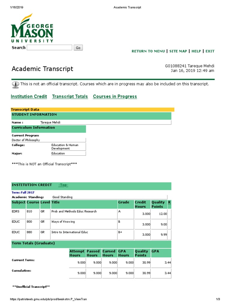 Academic Transcript (Unofficial) | PDF | Change | Evaluation