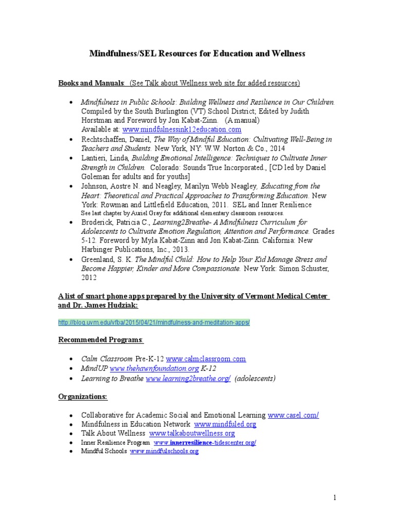 Mindfulness/SEL Resources For Education and Wellness | PDF | Mindfulness | Behavior Modification