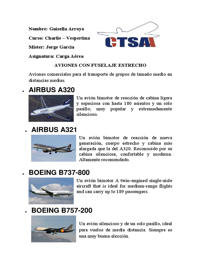 Aviones Con Fuselaje Estrecho | PDF | Aerobús | Avión