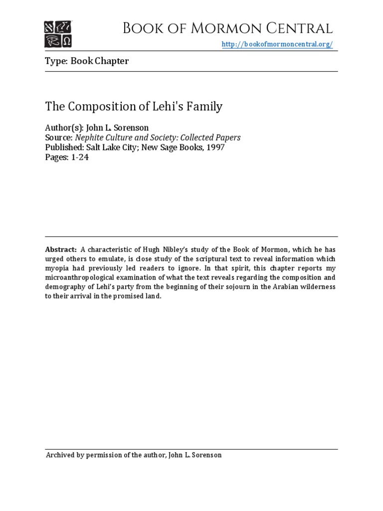 The Composition of Lehi's Family | PDF | Book Of Mormon | Latter Day ...