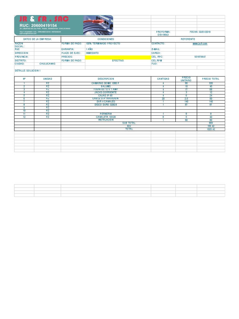Proforma 4 Camaras | PDF | Business