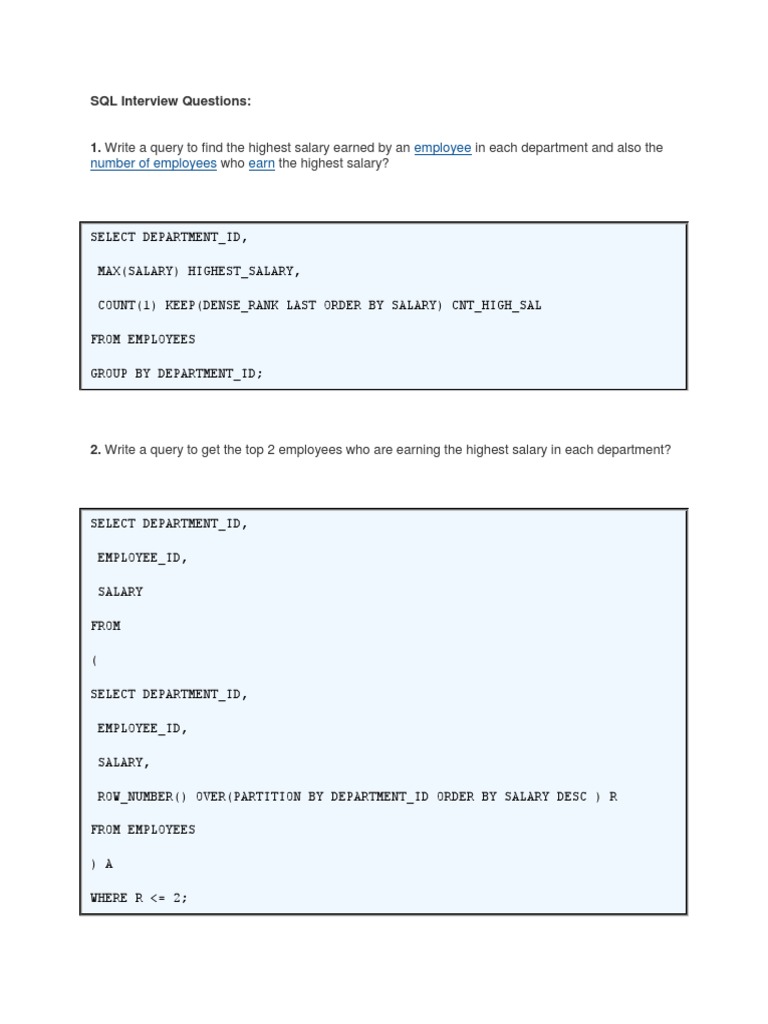 SQL Interview Questions | PDF | Database Transaction | Information Retrieval