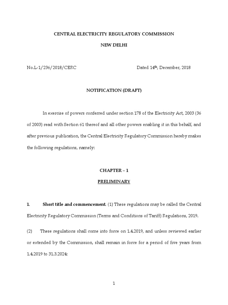 Draft Notification - Tariff Regulations, 2019 | PDF | Power Station ...