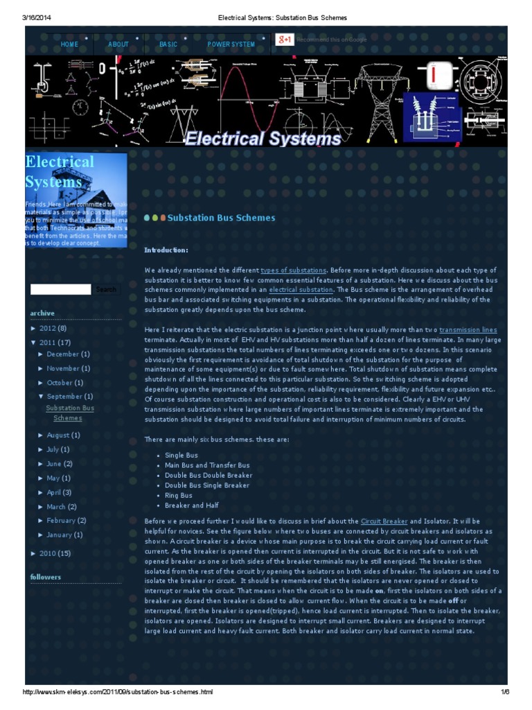 Electrical Systems: Substation Bus Schemes | PDF | Electrical ...
