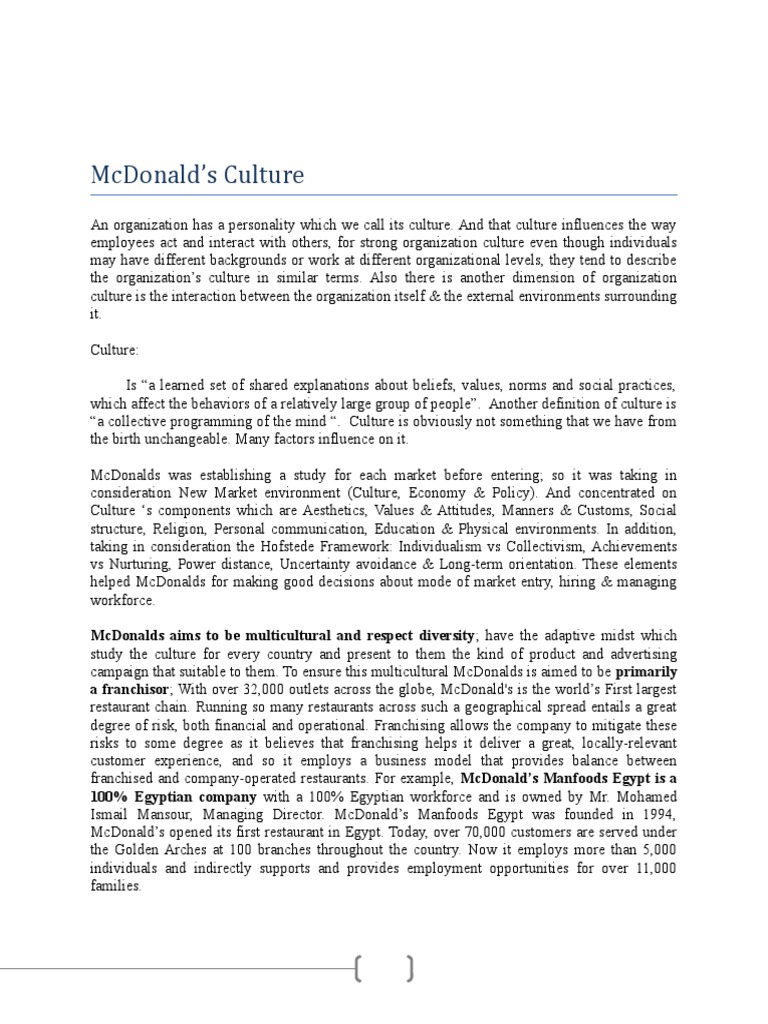 The Culture of McDonalds | PDF | Mc Donald's | Foods