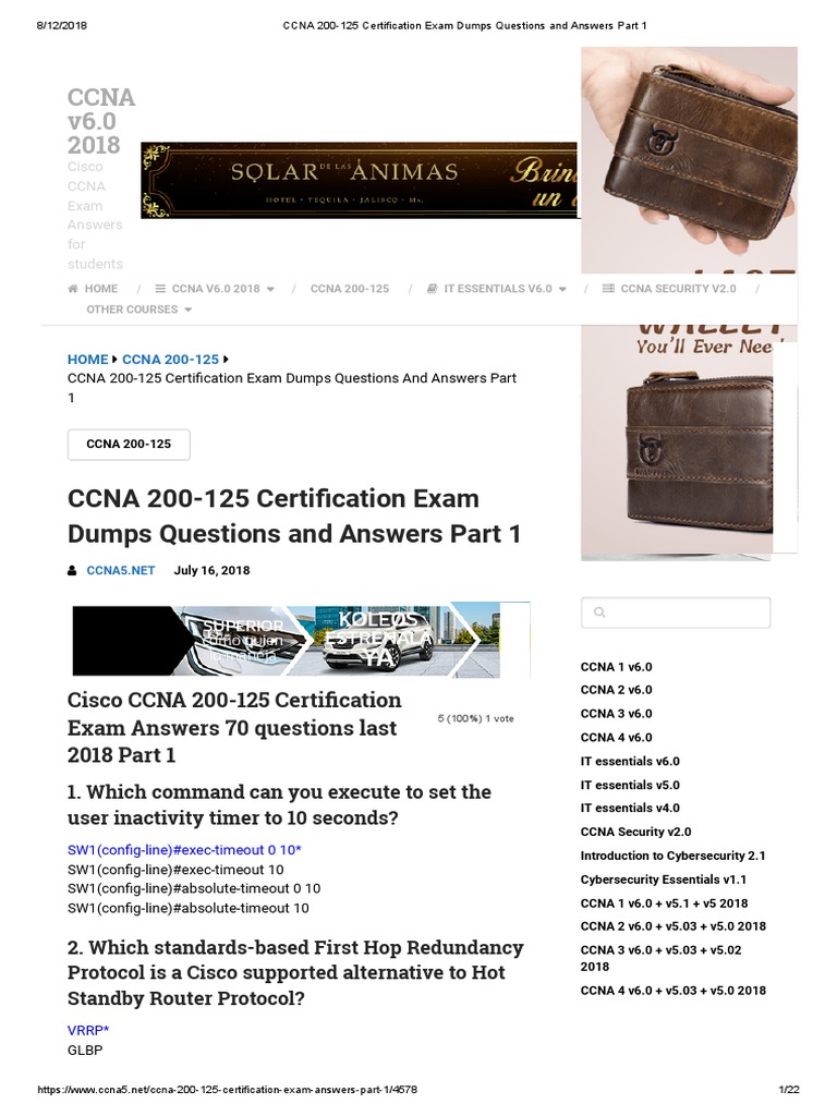 Ccna v6.0 2018: CCNA 200-125 Certi Cation Exam Dumps Questions and ...