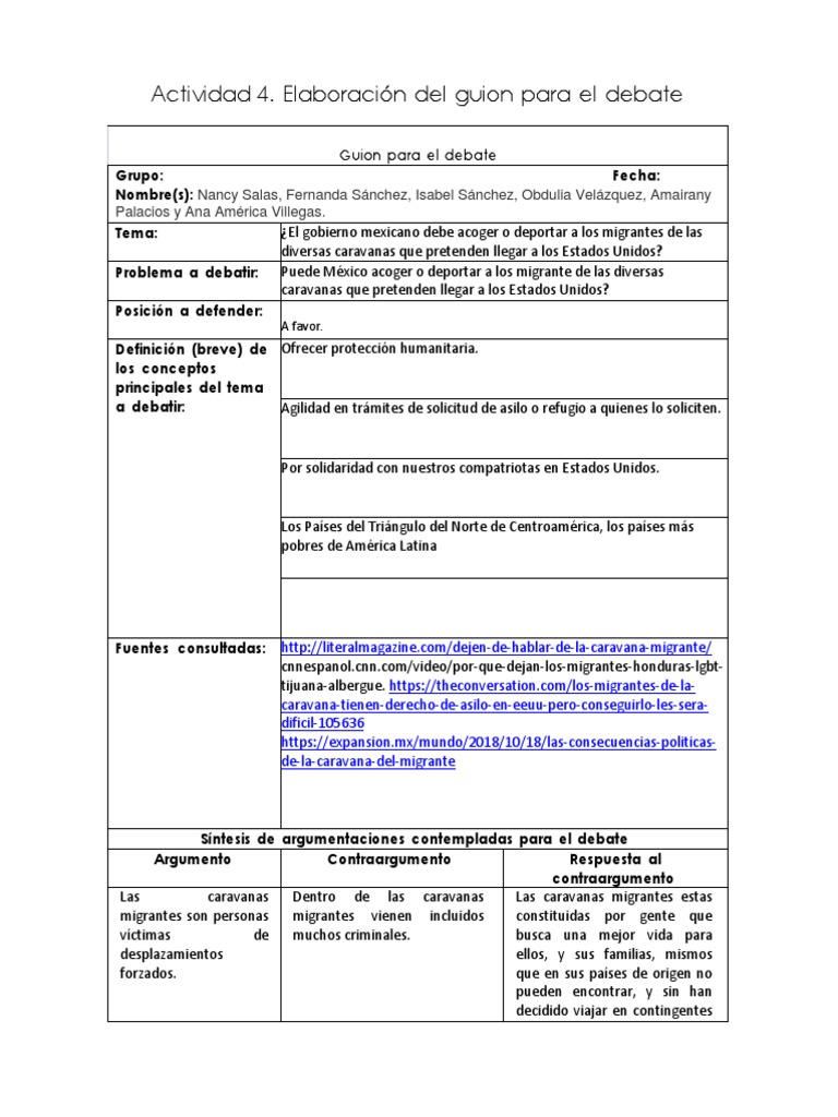 Act 4 Elaboración de un guion para debate.docx | Migración humana ... Act 4 Elaboración de un guion para debate.docx | Migración humana ...