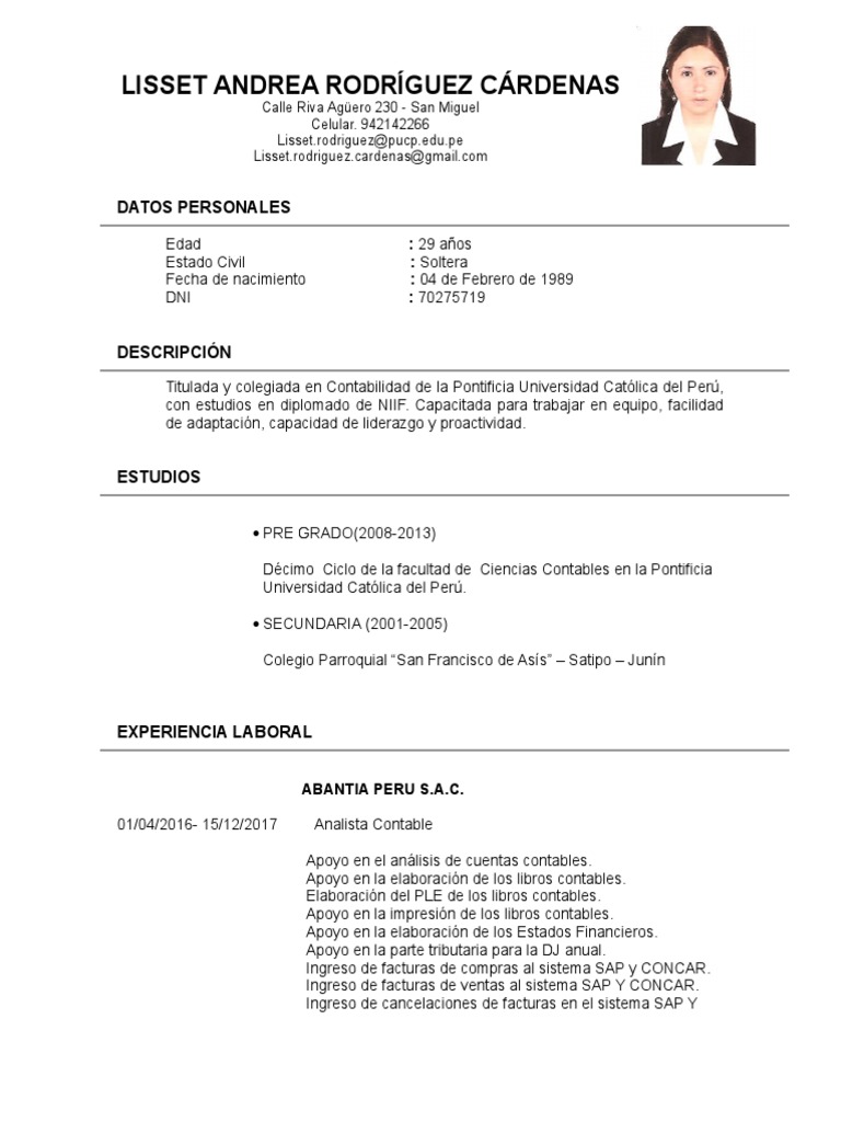CV - Lisset Rodriguez | PDF | normas internacionales de INFORMACION ...