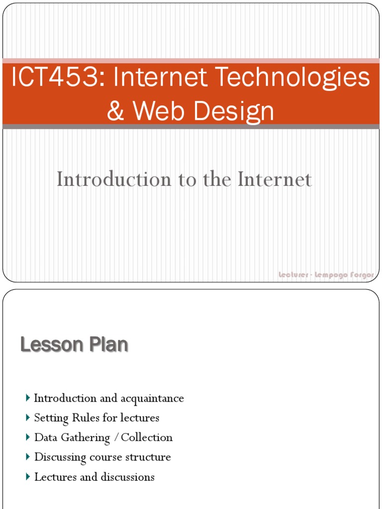ICT453: Internet Technologies & Web Design: Introduction To The ...