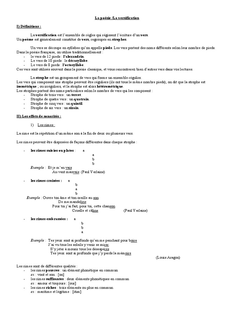 La Poésie - La Versification | PDF