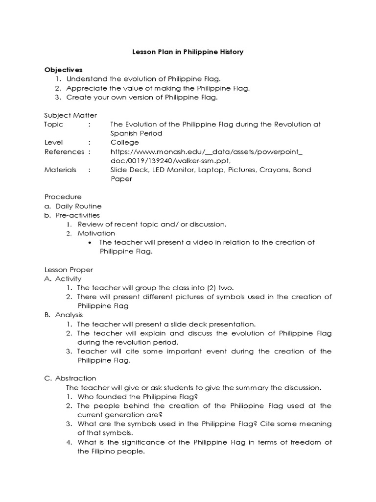 Philippine Flag Evolution Lesson Plan | PDF | Travel | History