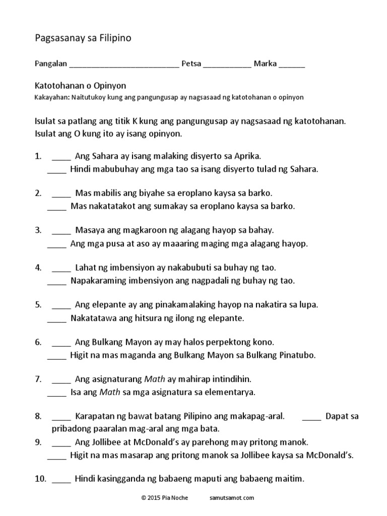 Katotohanan o Opinyon 2 | PDF